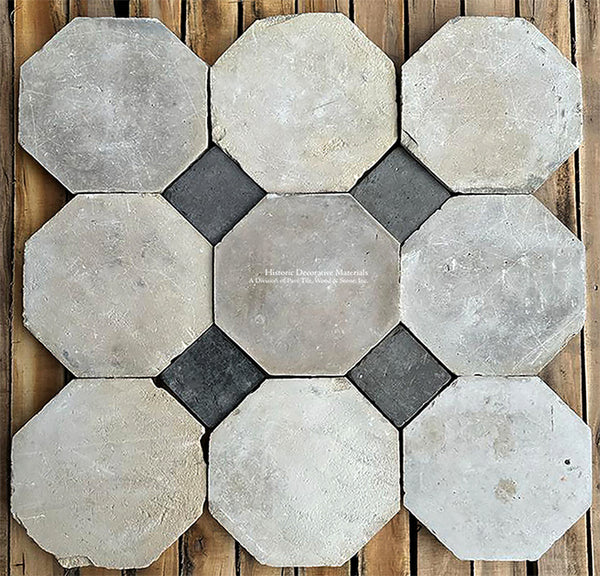Antique Parisian Light French Grey Limestone Octagon + Antique Gray Te ...