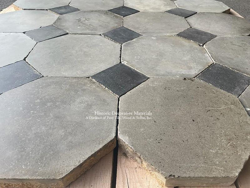Antique French Gray Octagon Cement Tile + Charcoal Gray Cabochon ...