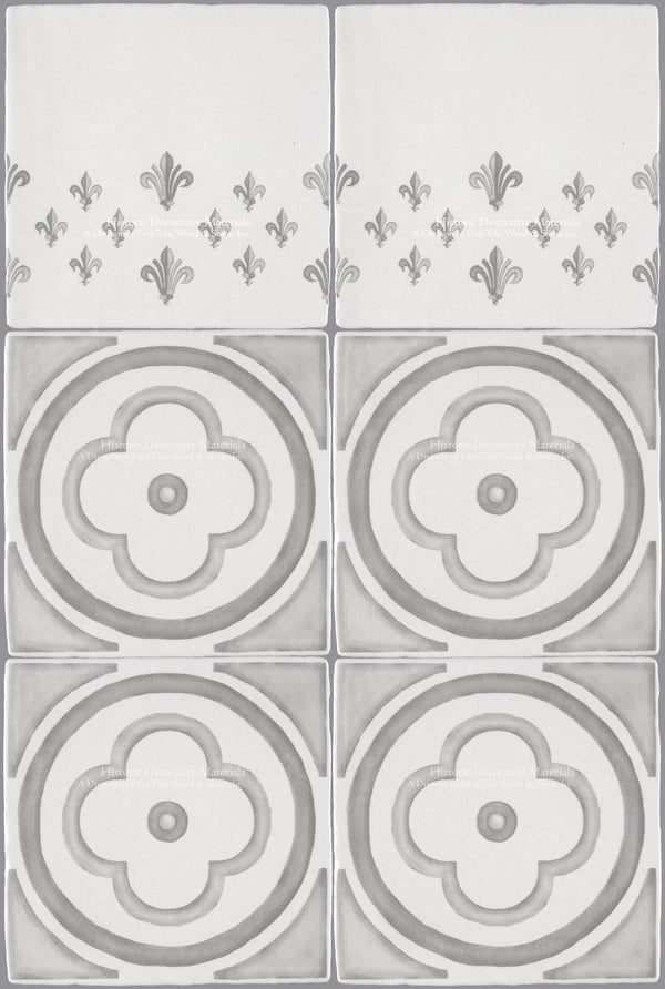 Vintage hand painted gray flower French Tiles add elegance to kitchens ...